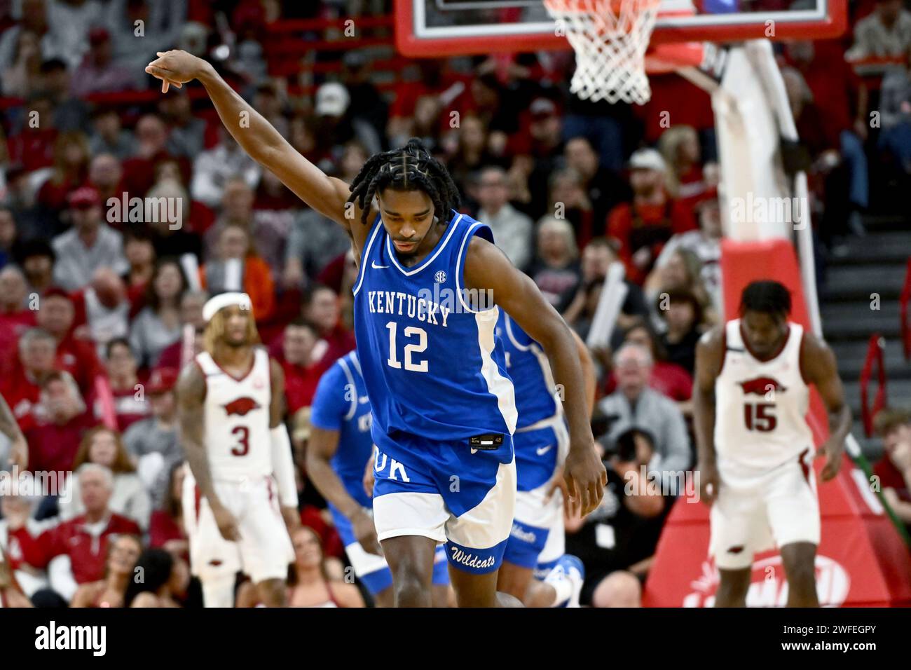 Kentucky guard Antonio Reeves (12) reacts after hitting a three point ...