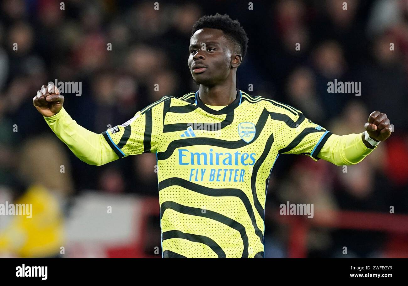 Nottingham, UK. 30th Jan, 2024. Bukayo Sako of Arsenal celebrates after ...