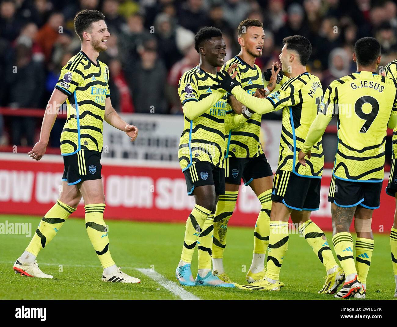 Nottingham, UK. 30th Jan, 2024. Bukayo Sako of Arsenal (C) celebrates ...