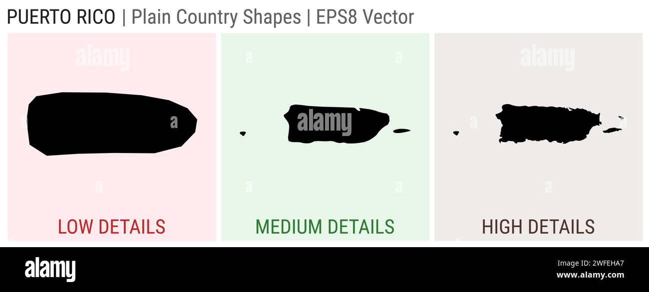 Puerto Rico - plain country shape. Low, medium and high detailed maps of Puerto Rico. EPS8 ...