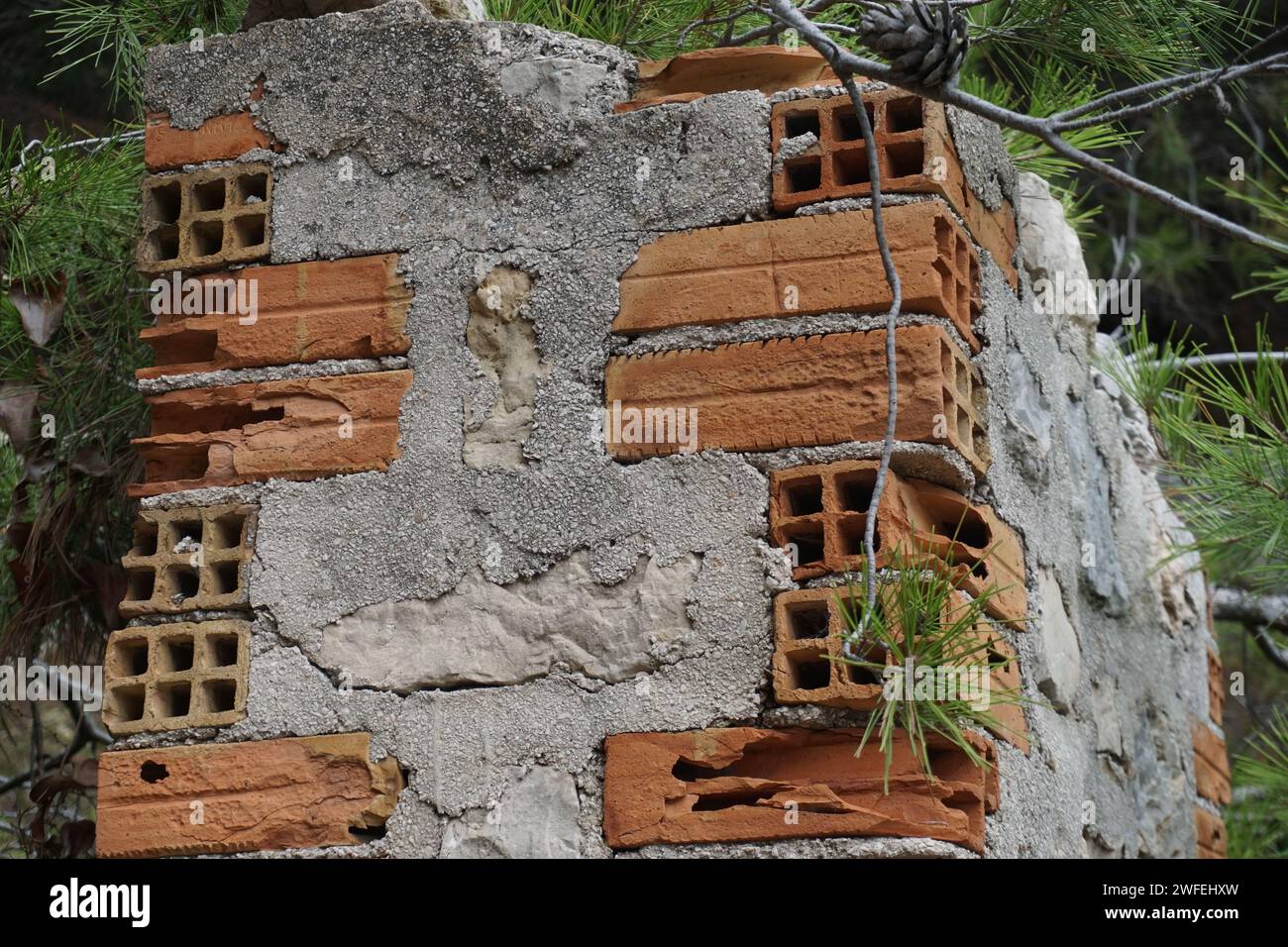 funky texture of cement and red brick pillar Stock Photo - Alamy