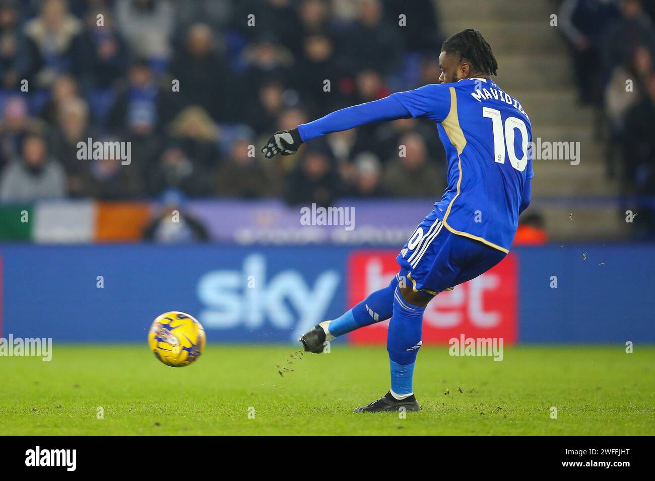 Stephy Mavididi of Leicester City scores a penalty to make the score 2 0 during the Sky Bet Championship match Leicester City vs Swansea City at King Power Stadium Leicester United Kingdom 30th