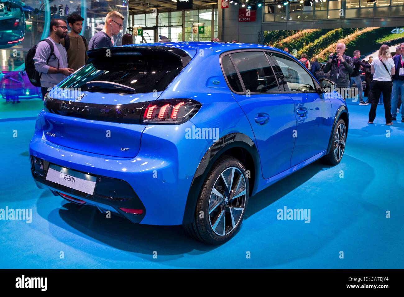 Peugeot E-208 all-electric car showcased at the Paris Motor Show, France - October 17, 2022 ...