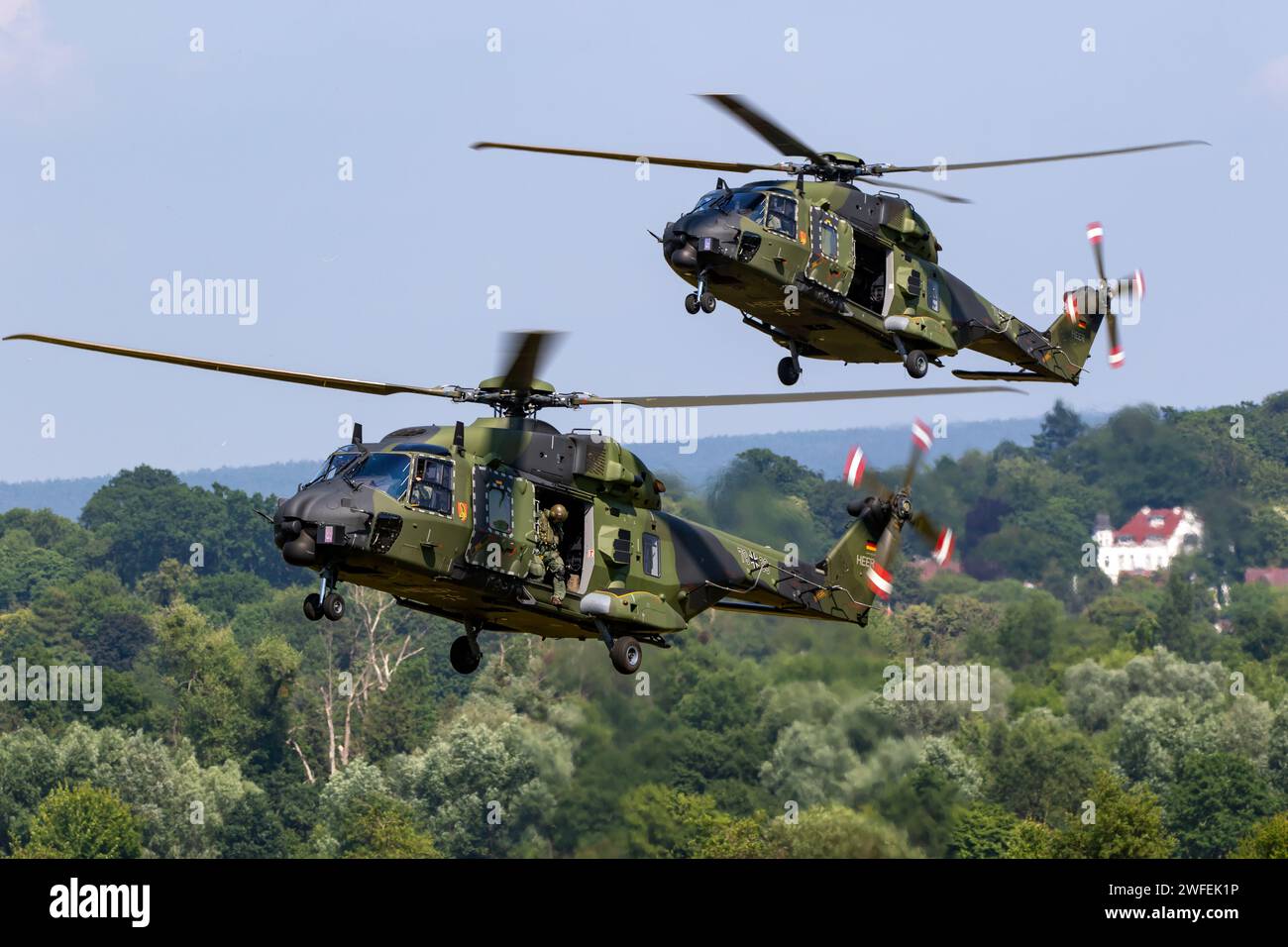 German Army NH90 helicopters arriving at a landing zone. Buckeburg ...