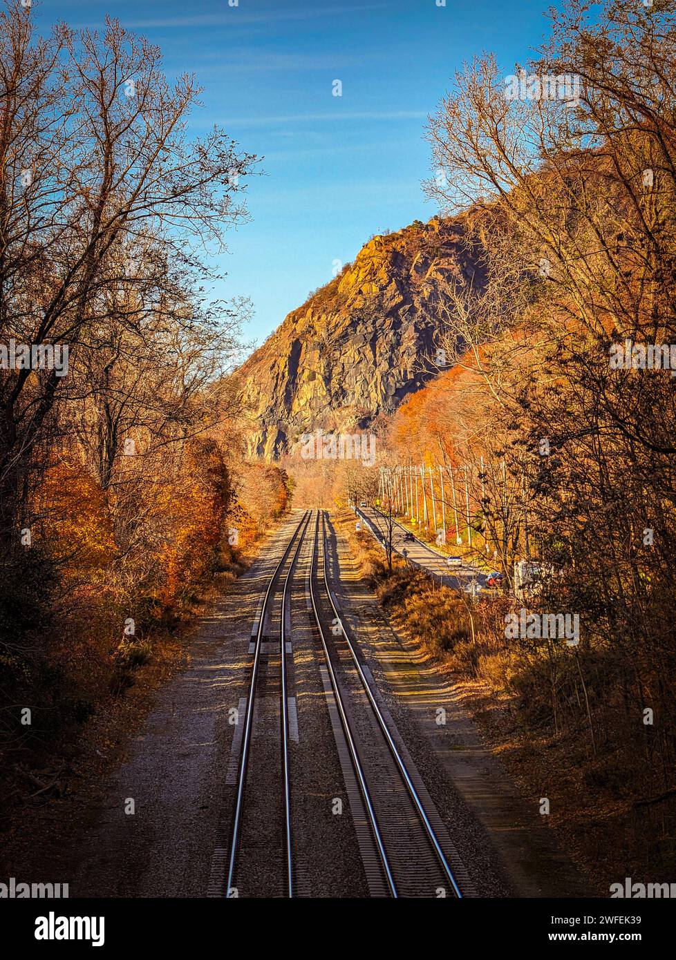 The scenic Metro North Tracks with Breakneck Point in the background ...