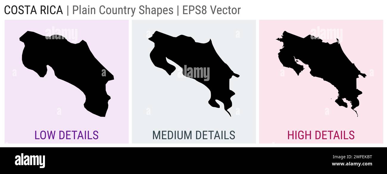 Costa Rica - plain country shape. Low, medium and high detailed maps of ...
