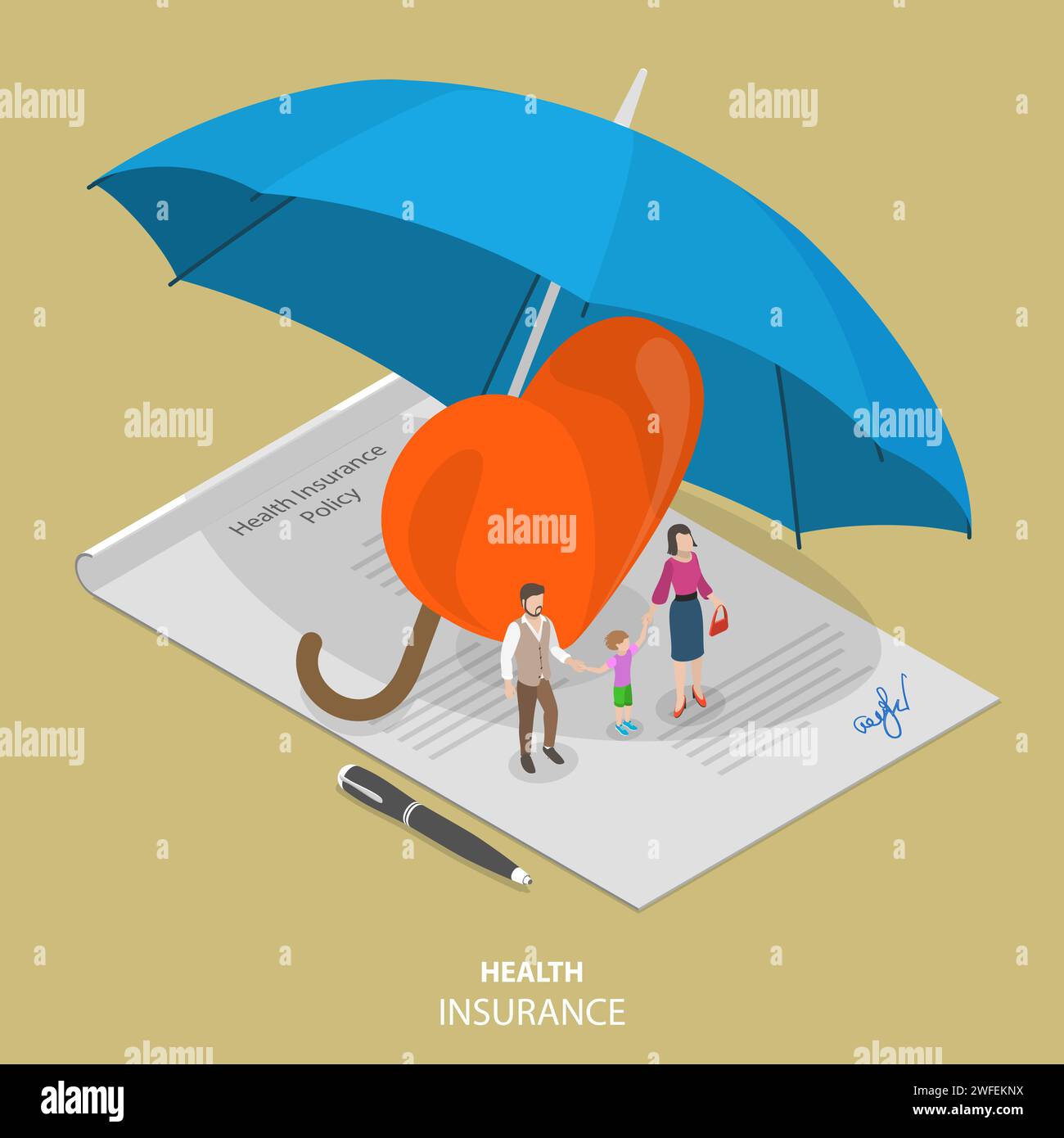Health insurance flat isometric vector concept. People are standing on ...