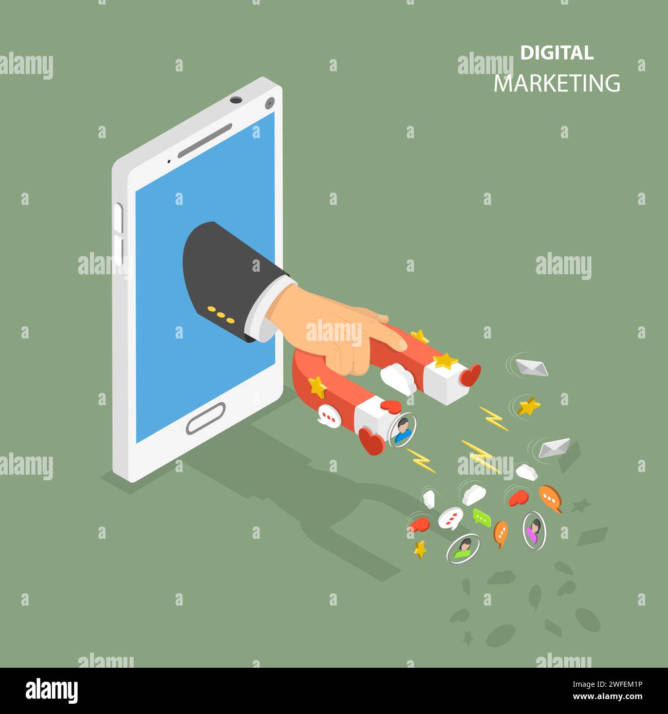 Digital Marketing Flat Isometric Low Poly Vector Concept Hand Have
