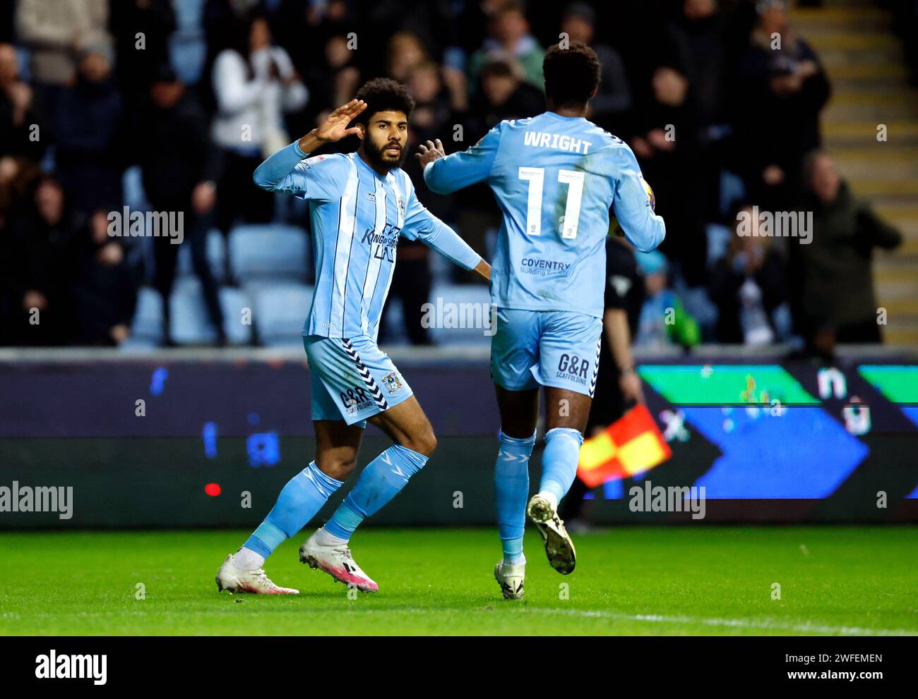 Coventry City's Ellis Simms celebrates scoring their side's second goal ...