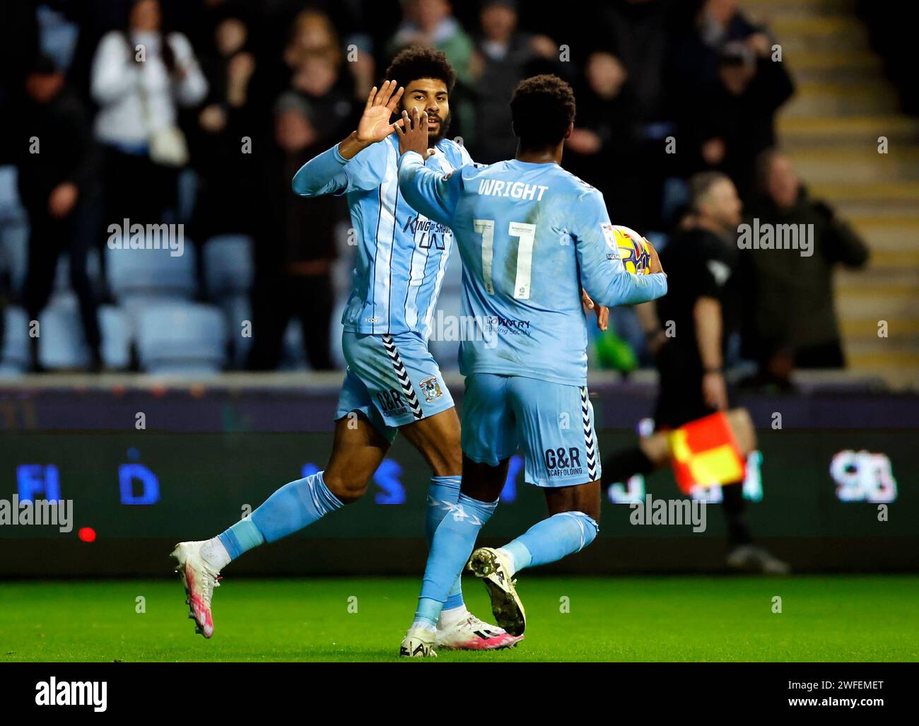 Coventry City's Ellis Simms celebrates scoring their side's second goal ...