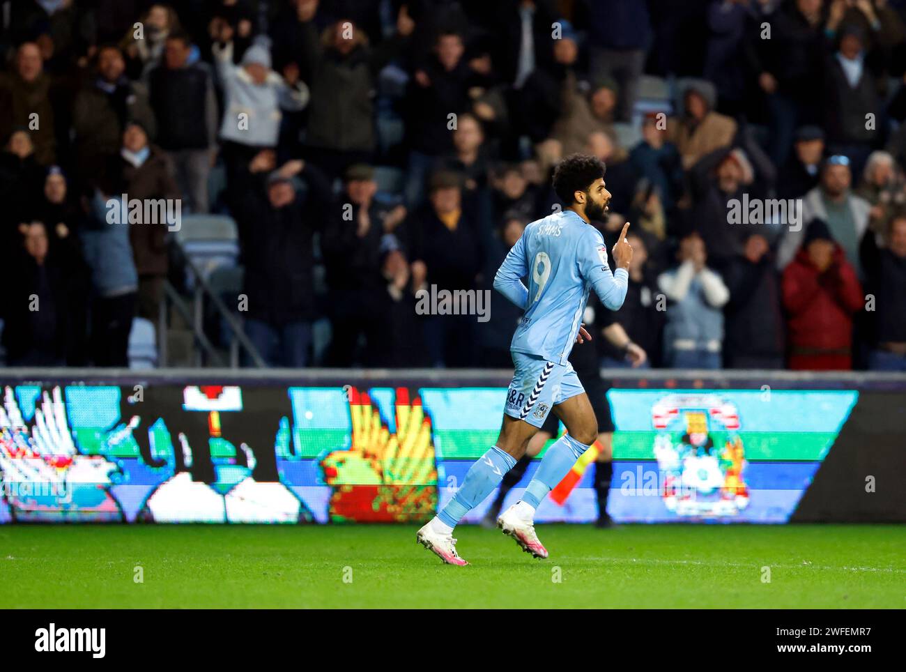 Coventry City's Ellis Simms celebrates scoring their side's second goal ...