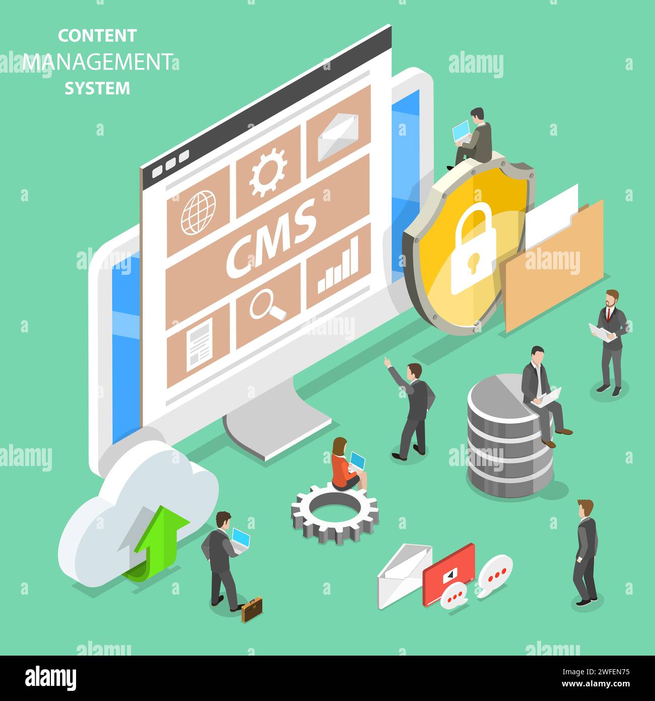 Flat isometric vector concept of CMS - content management system Stock ...