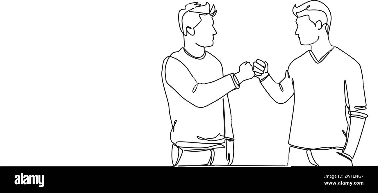 continuous single line drawing of two guys doing a fist bump, line art vector illustration Stock ...