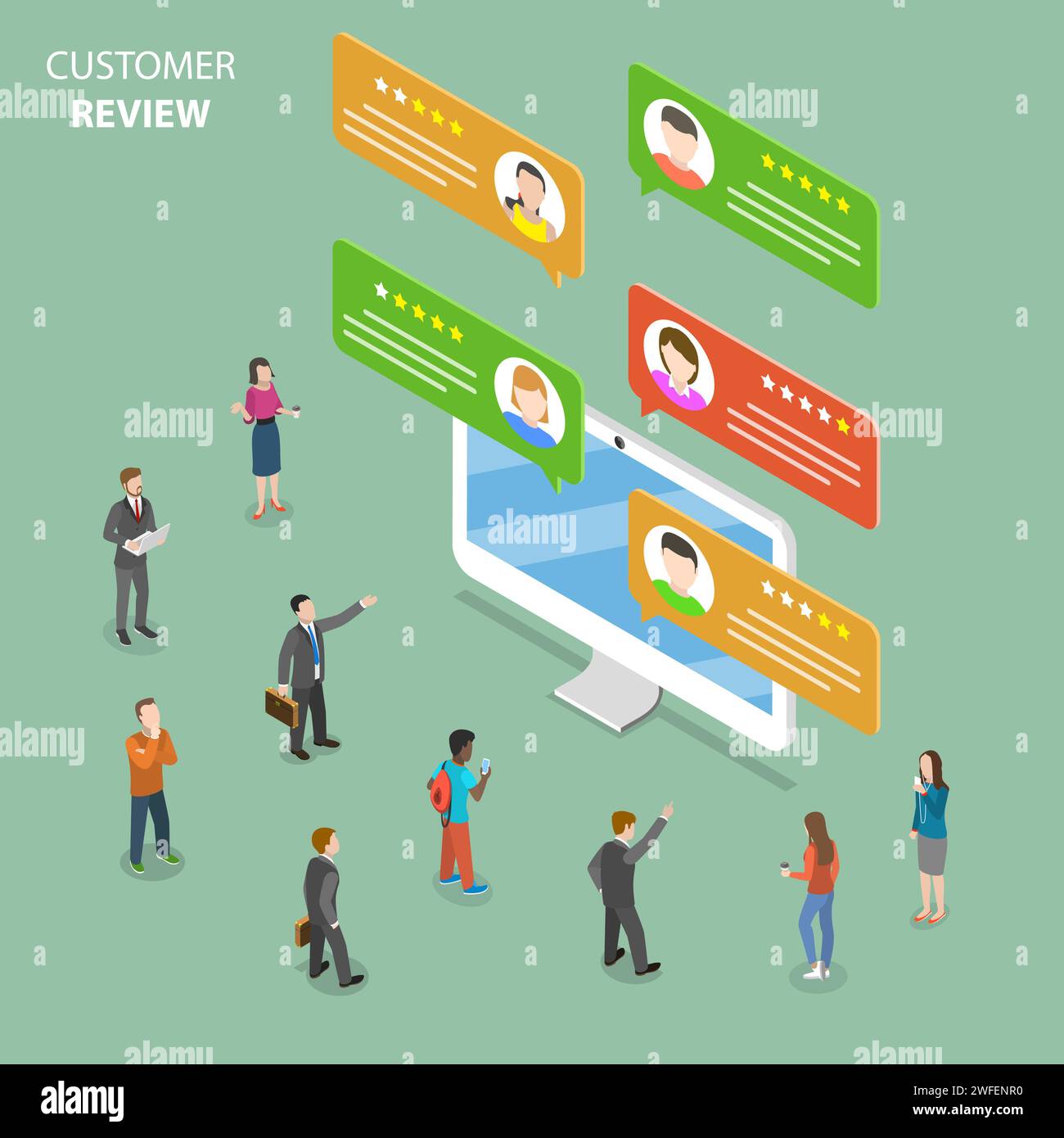 Customer review flat isometric vector concept. Speech bubbles with ...