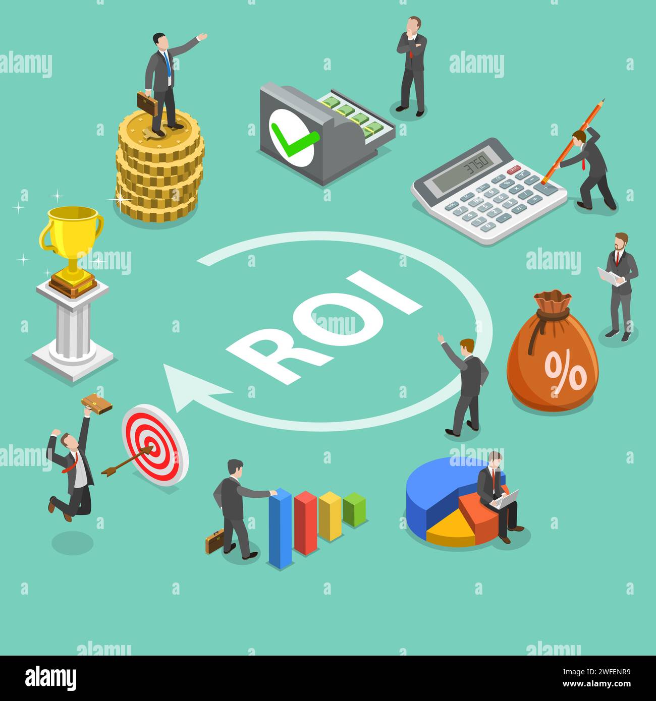 Flat isometric vector concept of return on investment, roi, digital ...