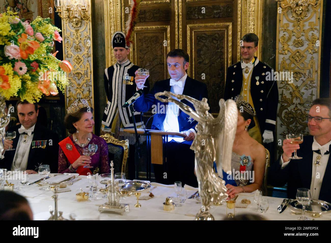 Stockholm, Sweden. 30th Jan, 2024. French President Emmanuel Macron (C ...