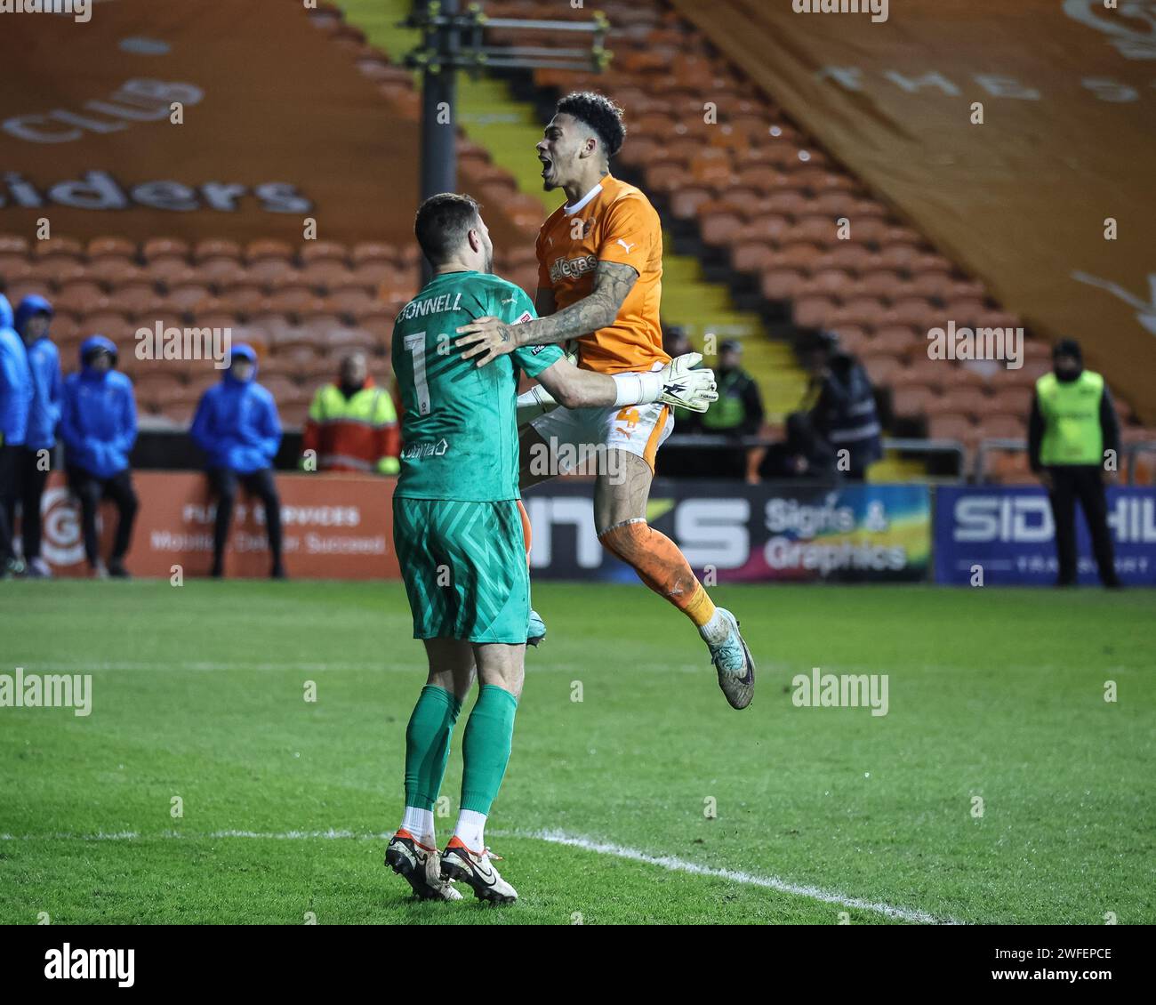 Jordan Lawrence-Gabriel of Blackpool celebrates the win with Richard O ...