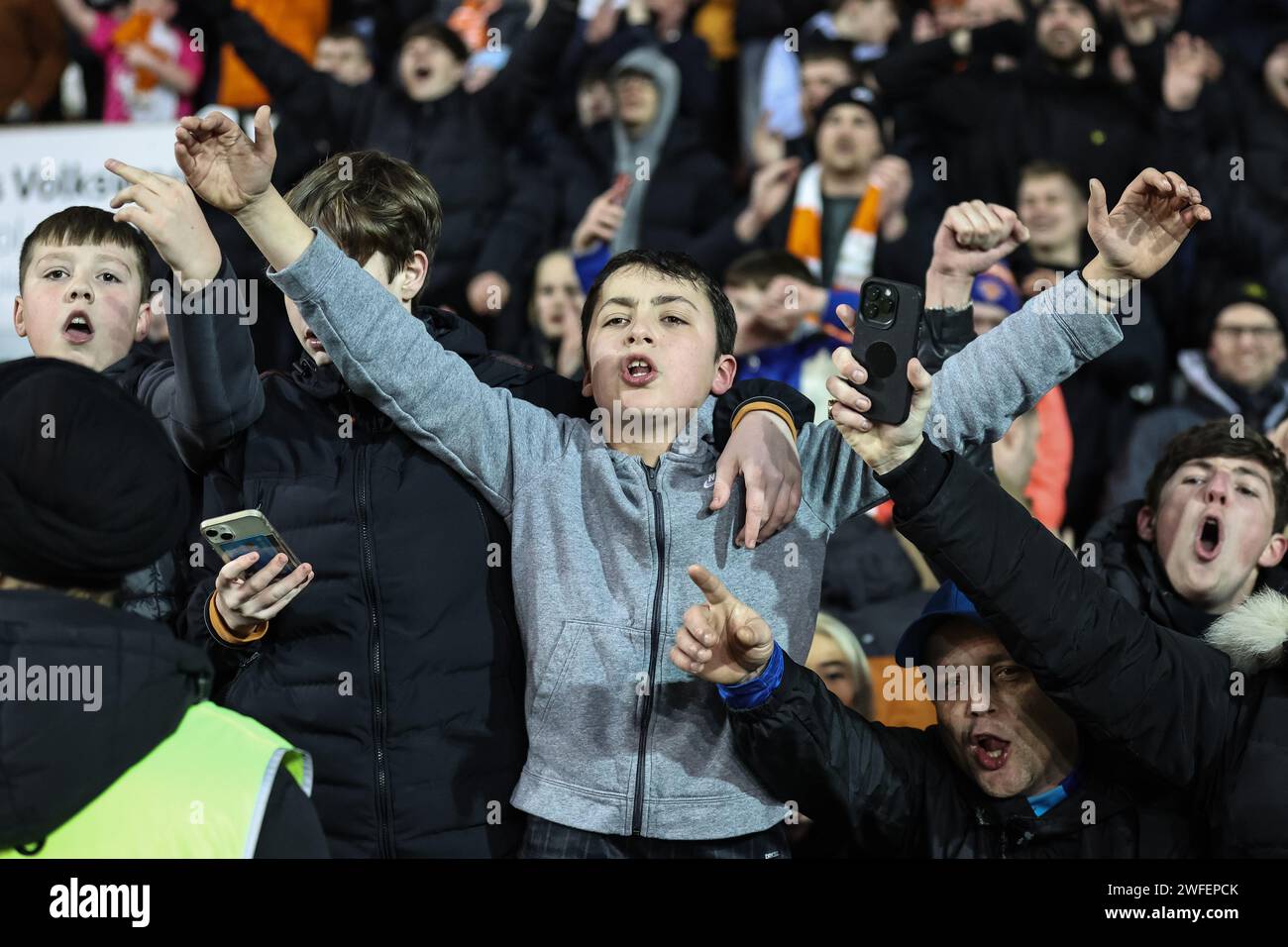 Blackpool fans celebrate the win on penalties during the Bristol Street ...