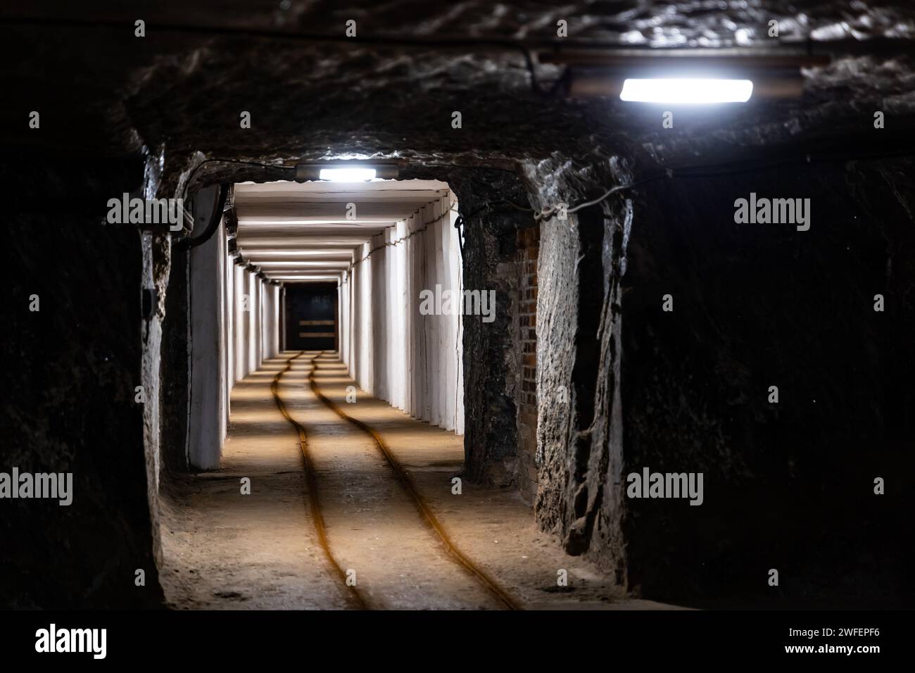 Wooden casing around the historic mine gallery. Traditional materials ...