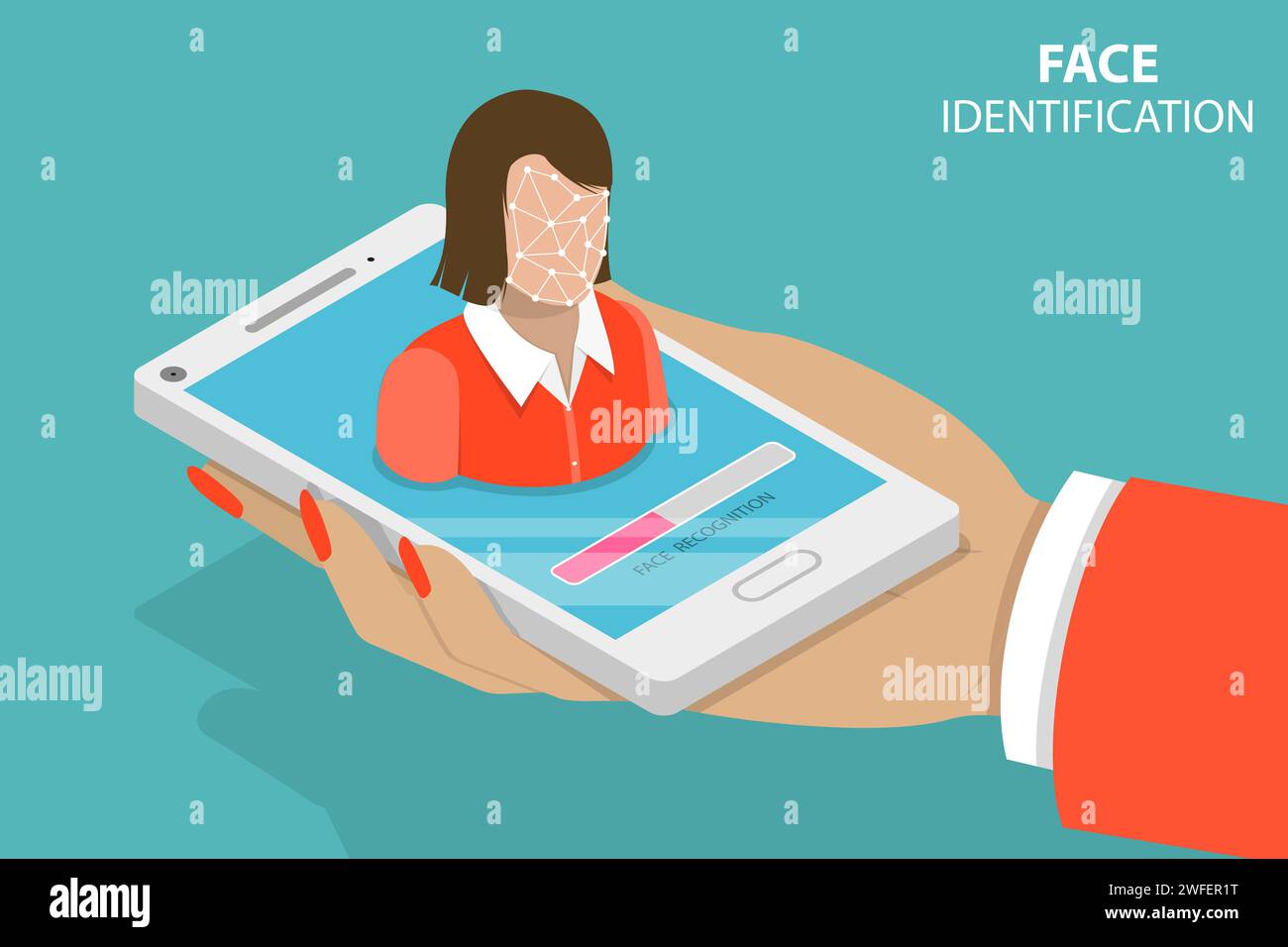 Flat isometric vector concept of biometric idetification, facial recognition system, digital ...
