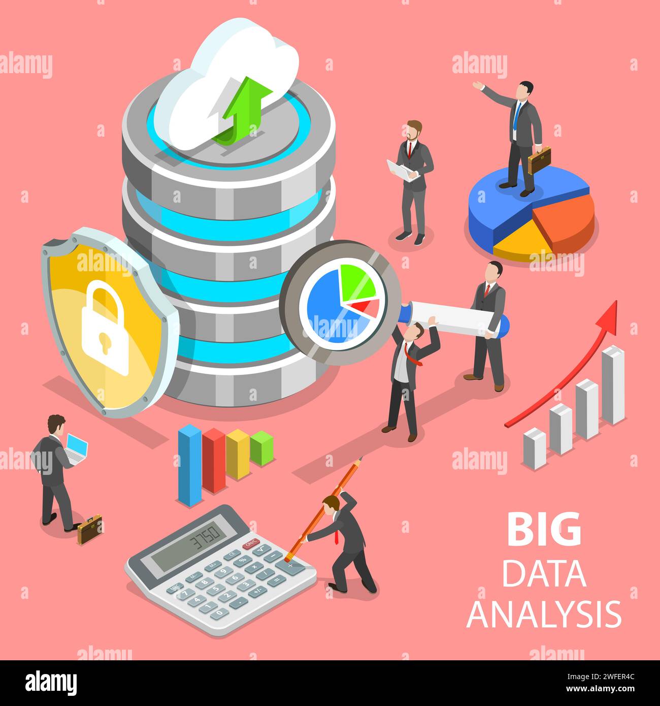 Flat Isometric Vector Concept Of Big Data Analysis Distributed