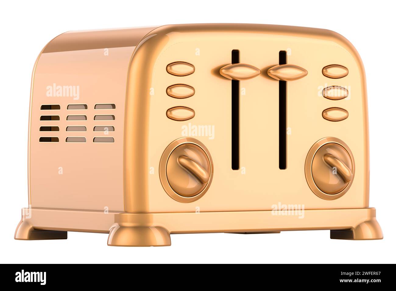 Golden Retro Toaster, 3D rendering isolated on white background Stock ...