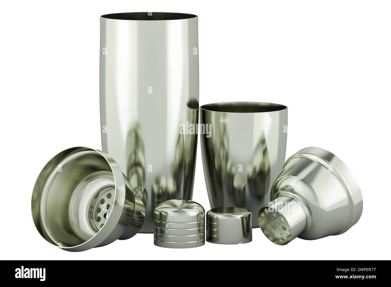 Cocktail shakers, parts. Details of Shaker, 3D rendering isolated on ...