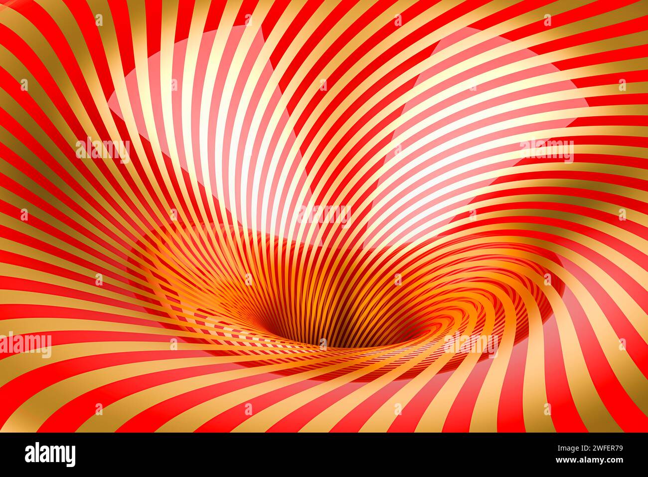 Striped spiral golden and red abstract tunnel background. Optical ...