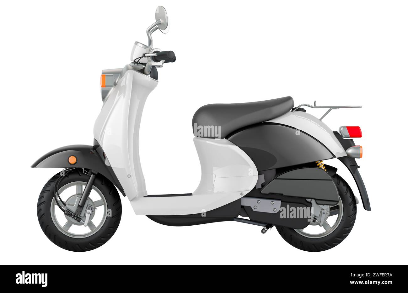 Motor scooter, scooter. Side view, 3D rendering isolated on white ...