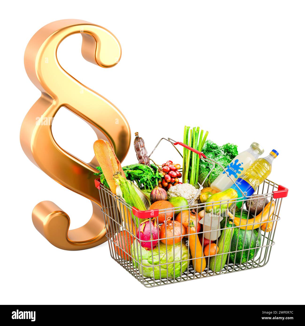 Shopping basket full of products with section symbol. Consumer ...