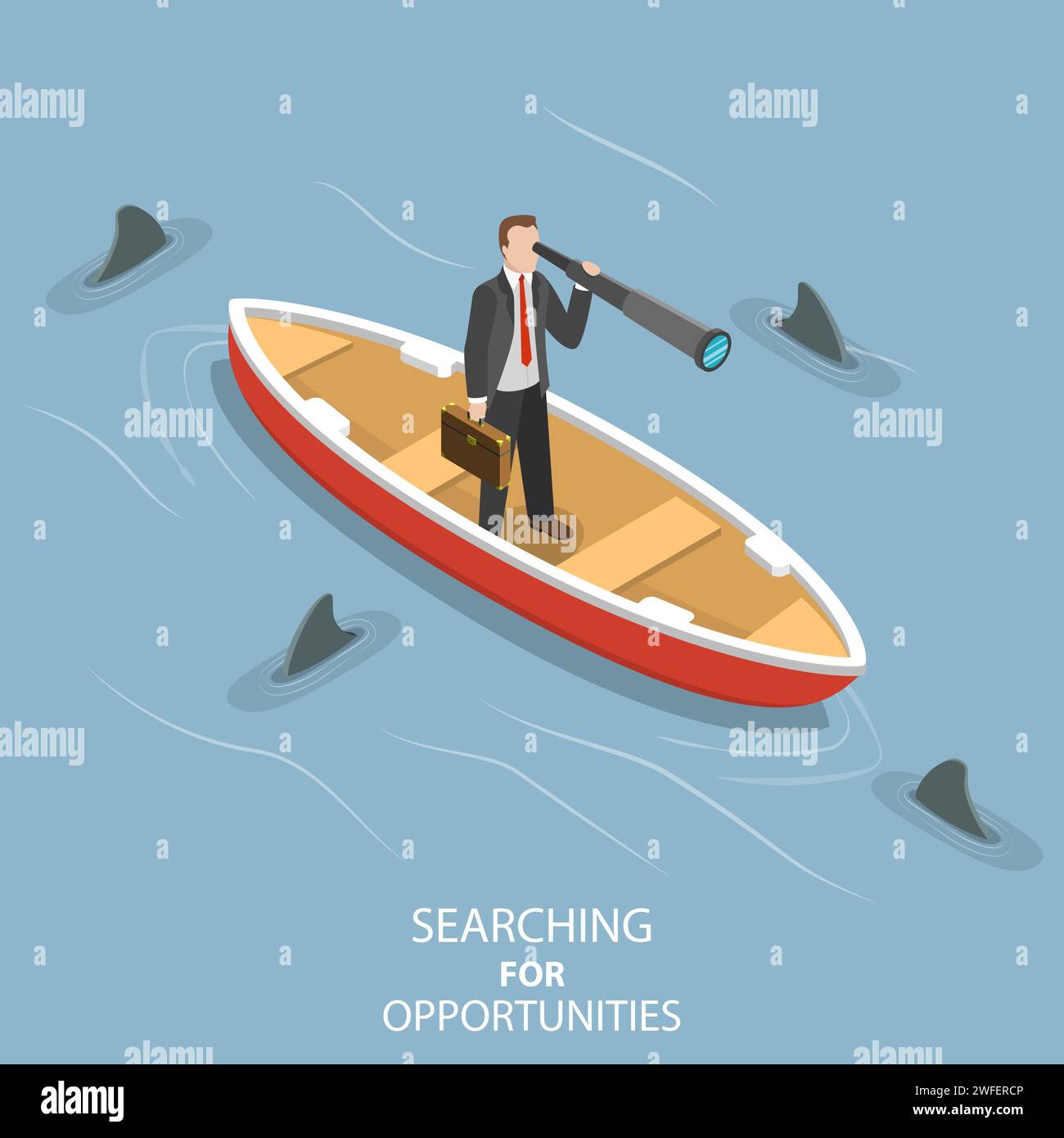 Isometric flat vector concept of searching for opportunities, business ...