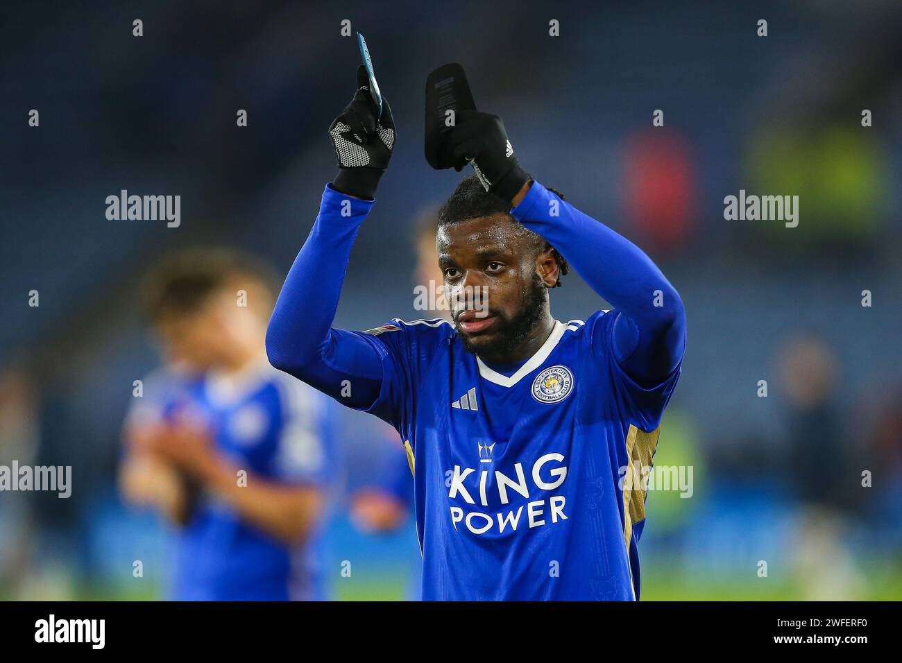 Stephy Mavididi of Leicester City applauds the fans at the end of the ...