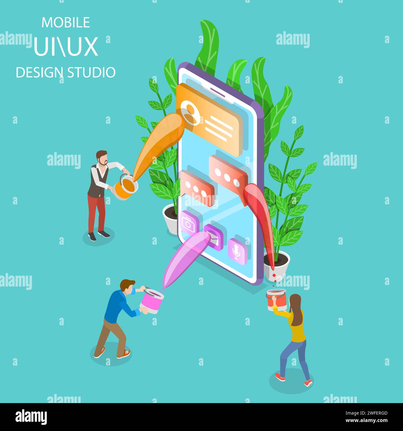 Isometric flat vector concept of UI and UX design studio, mobile app ...