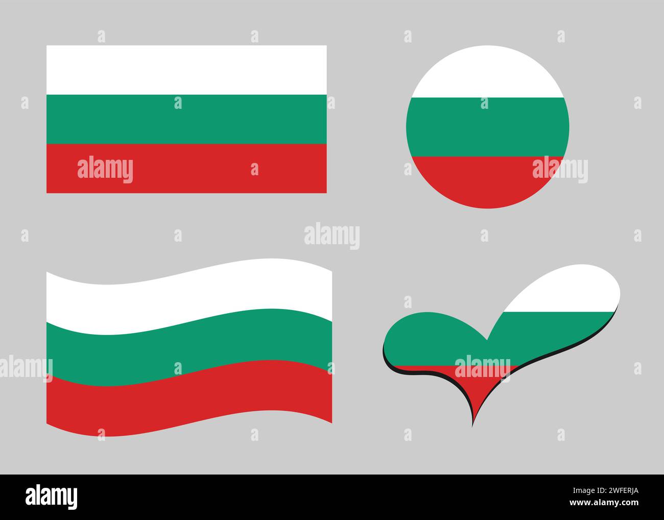 Flag of Bulgaria. Bulgaria flag in heart shape. Bulgaria flag in circle ...