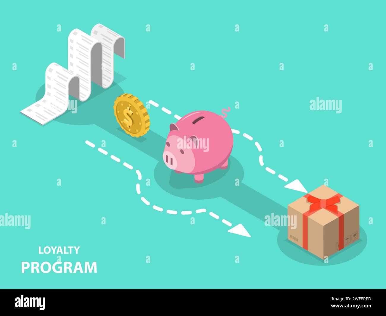 Loyalty program flat isometric vector concept of earning points and getting reward, cash back ...