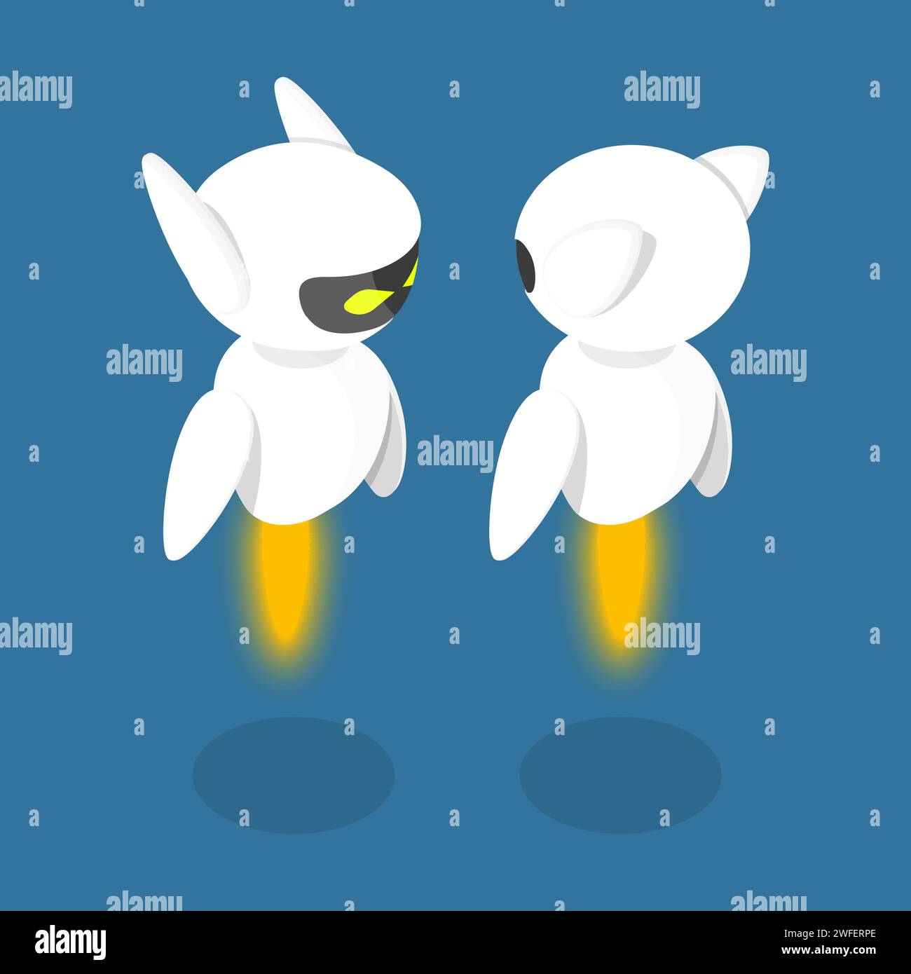 Flat isometric vector illustration. Fron and back view of a flying ...