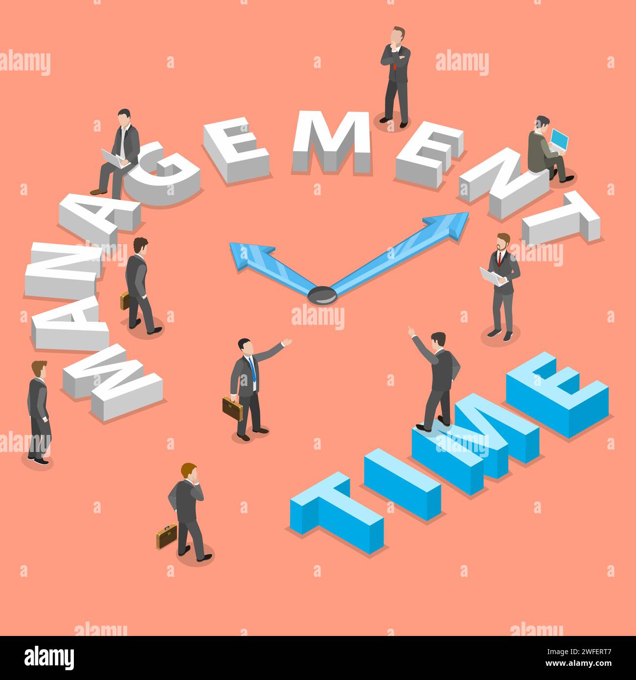 Time management flat isometric vector concept of planning, organization ...