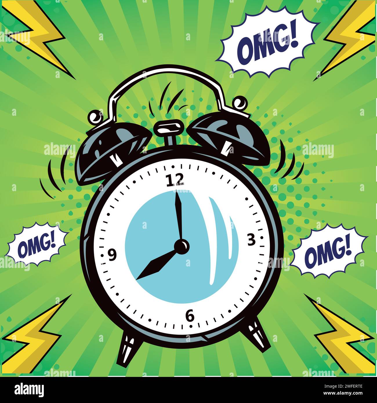 Comic Illustration With Alarm Clock In Pop Art Style Stock Illustration