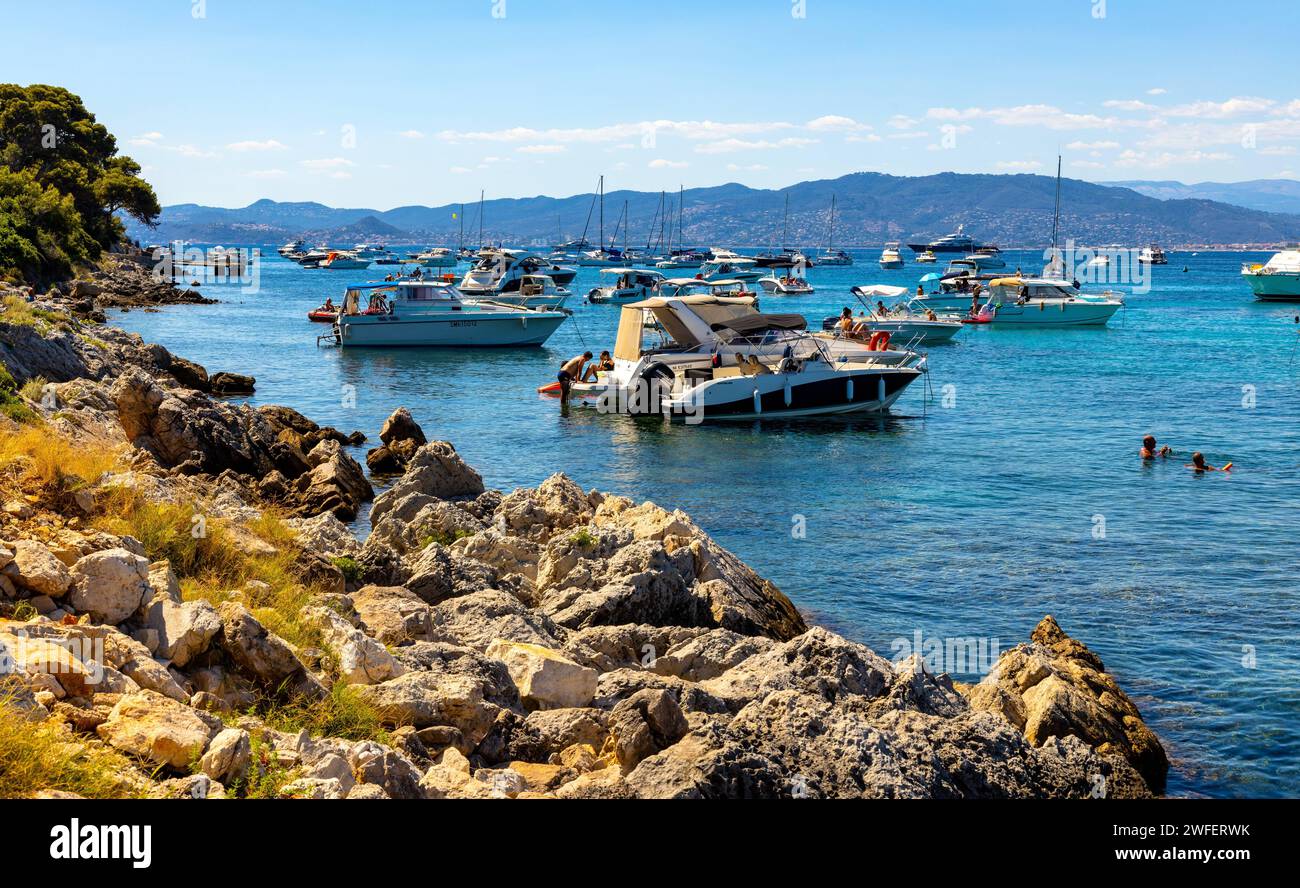 Cannes, France - July 31, 2022: Rocky coast with woods and forest of ...