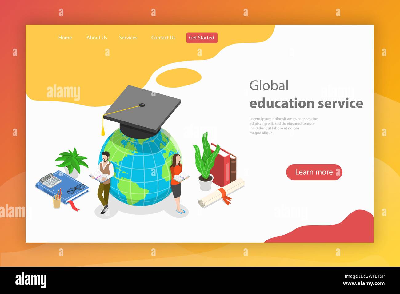 Global education service. Isometric flat vector landing page template ... Global education service. Isometric flat vector landing page template ...