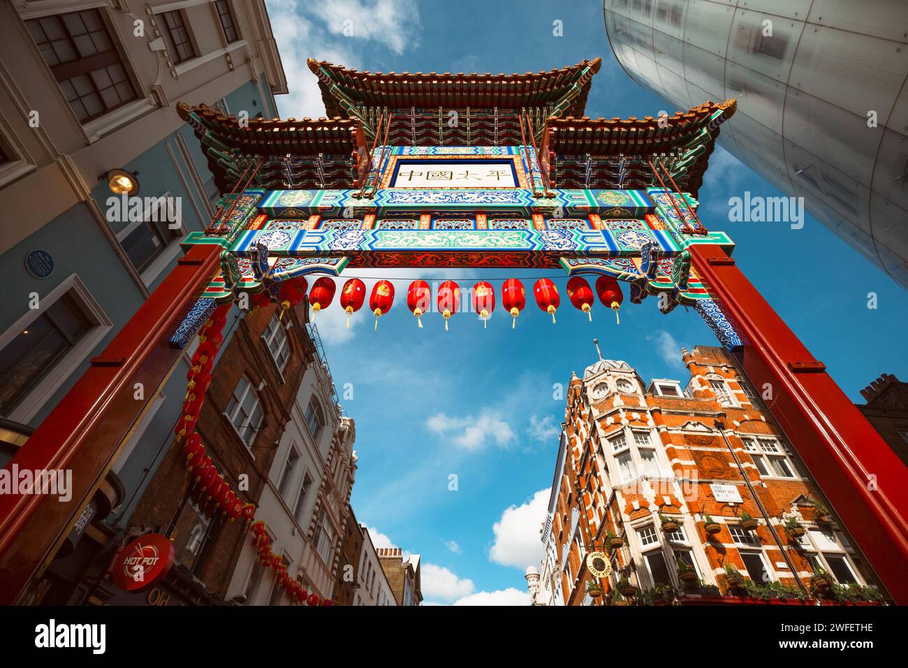 Chinatown Gate and Chinese New Year decorations in Chinatown, London, England, United Kingdom ...