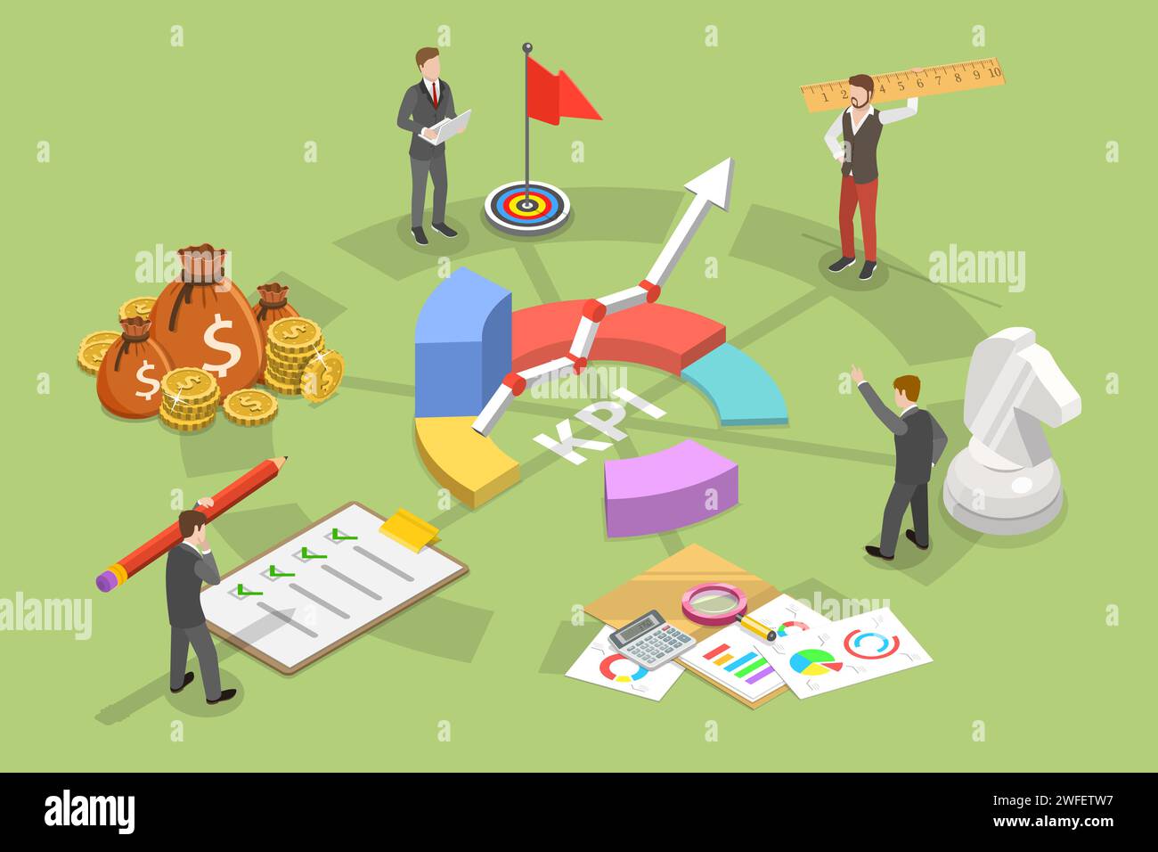Key Performance Indicator Flat Isometric Vector Concept Renders Major