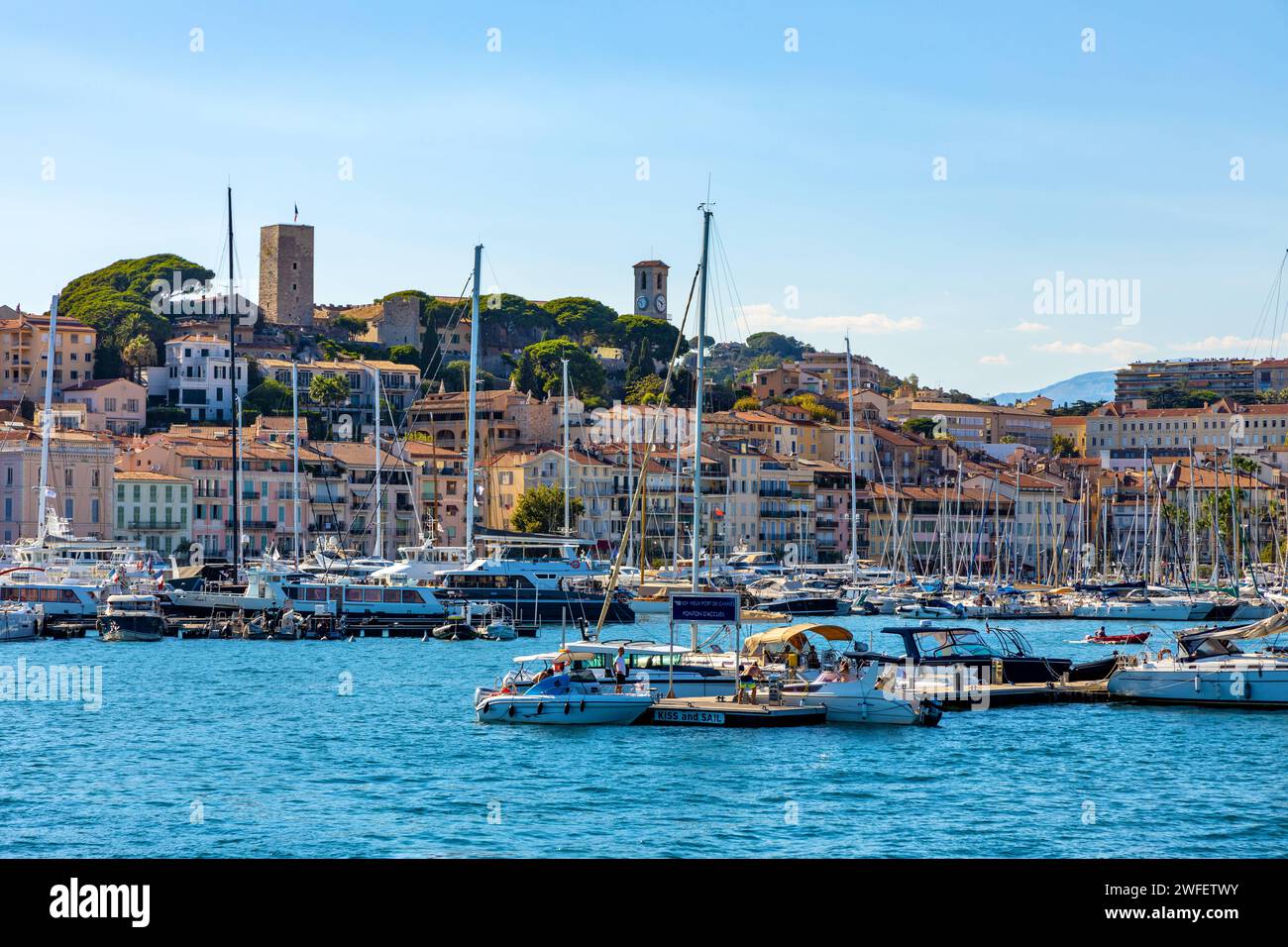 Cannes, France - July 31, 2022: Cannes seafront panorama with castle ...