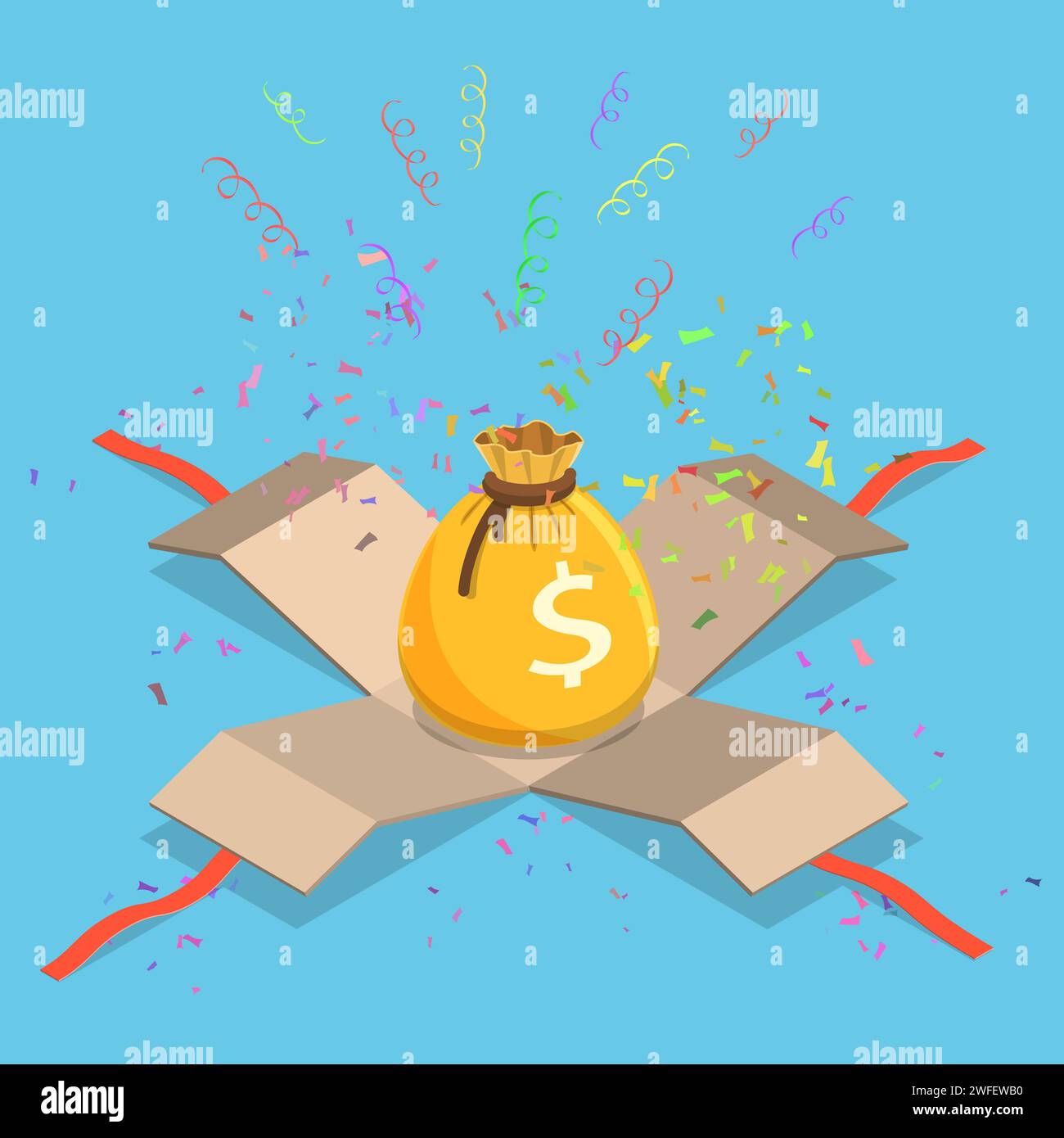 Money bag flat isometric vector concept. Money bag and confetti have ...