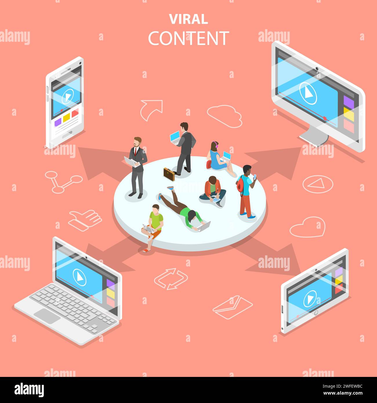 Flat isometric vector concept of viral content, digital marketing ...