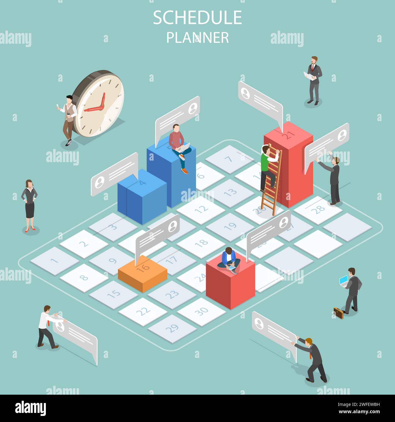 Flat isometric vector concept of business planning, schedule, meeting ...