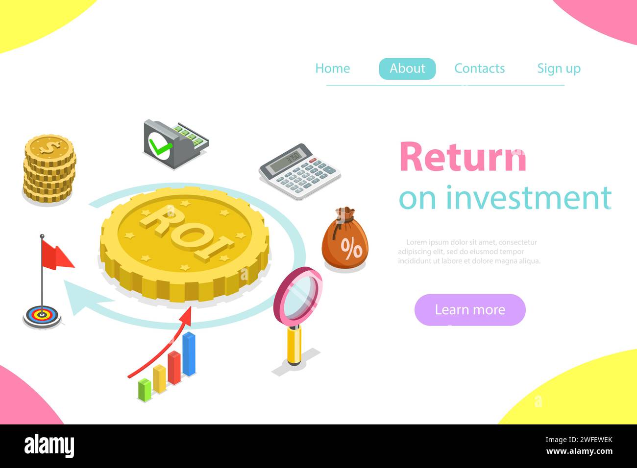 Flat isometric vector concept of return on investment, roi, digital ...