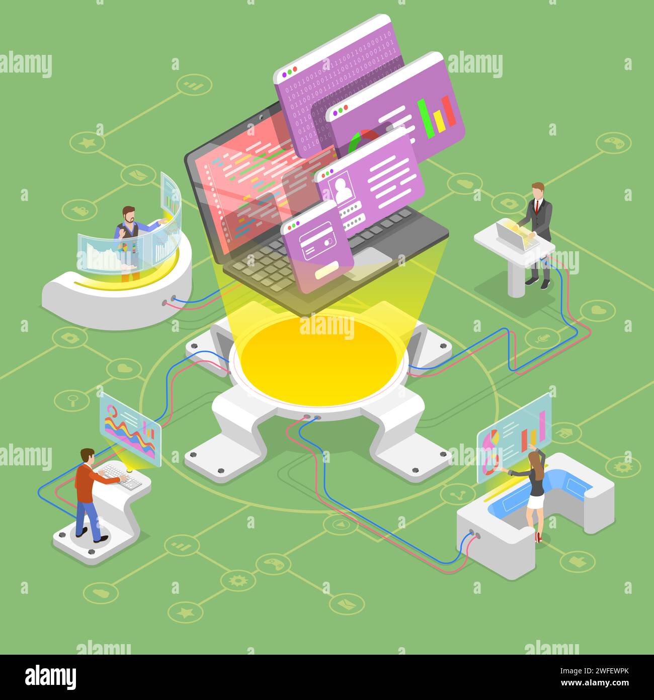 Flat isometric vector concept of software development, teamwork ...