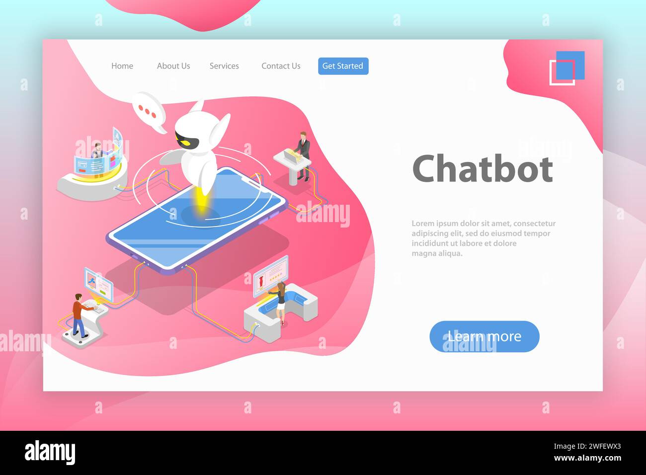 Flat Isometric Vector Landing Page Template Of Chatbot Ai Artificial