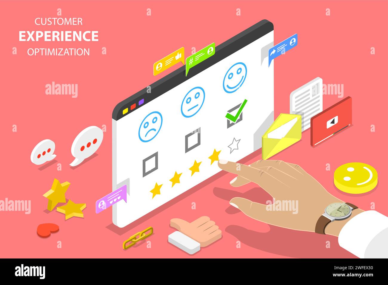 Isometric flat vector concept of customer experience optimization, crm, relationship management ...